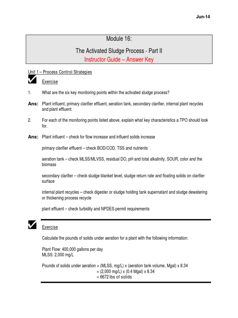 Module 16 - The Activated Sludge Process - Part II Instructor Guide Answer Key | PDF | Water ...
