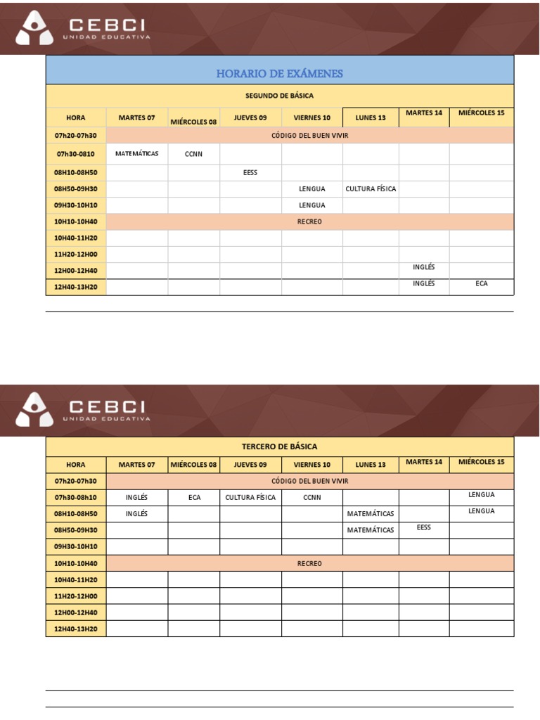 Horario de Exámenes Escuela | PDF