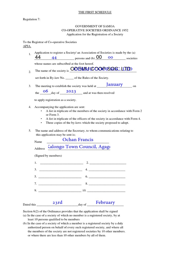 Application Form For Registration of A Cooperative Society Final | PDF | Justice | Crime & Violence