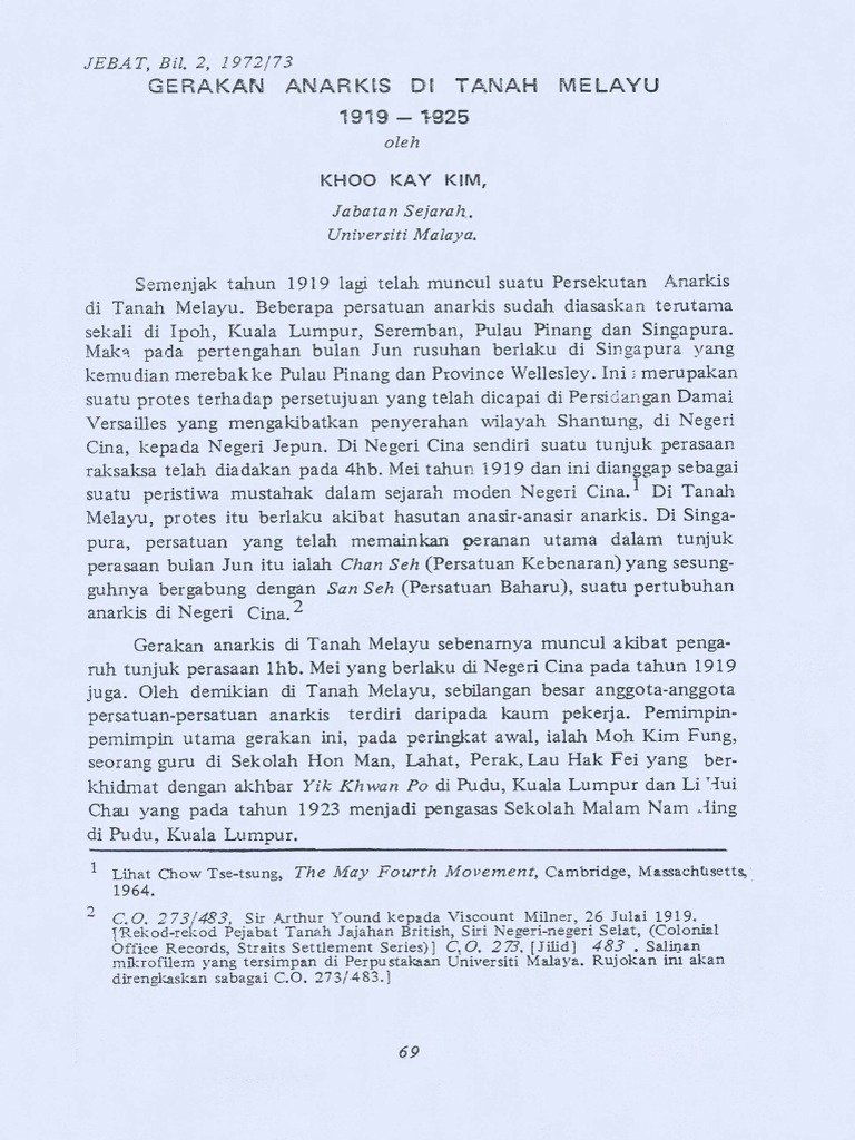 Khoo Kay Kim - Gerakan Anarkisme Di Tanah Melayu | PDF