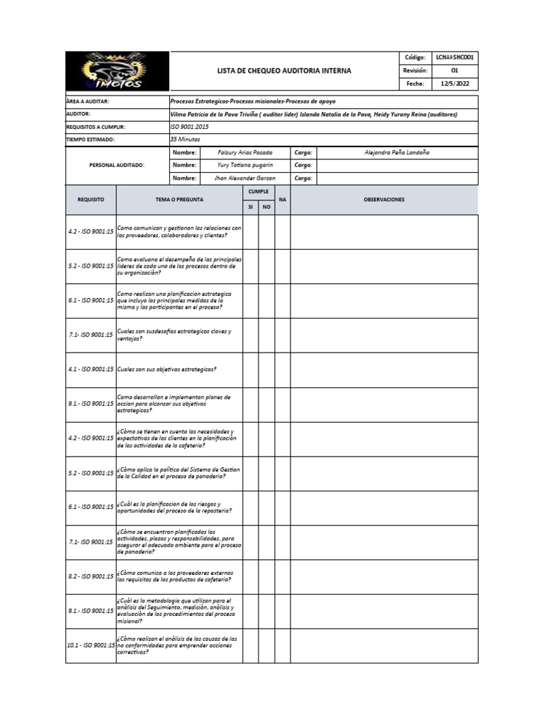 Lista de Chequeo Auditoria Final | PDF | Auditoría | Planificación Lista de Chequeo Auditoria Final | PDF | Auditoría | Planificación