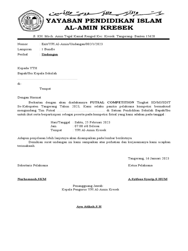 Surat Undangan Futsal SD | PDF