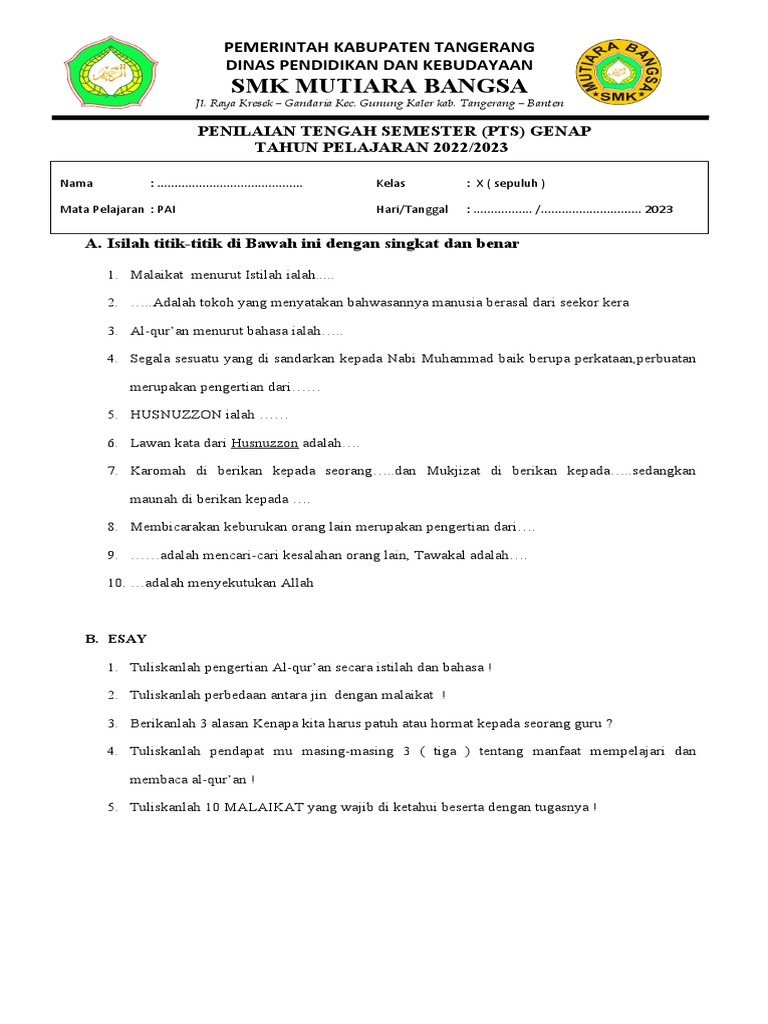 PTS SMK Genap 2023 | PDF | Karier & Perkembangan