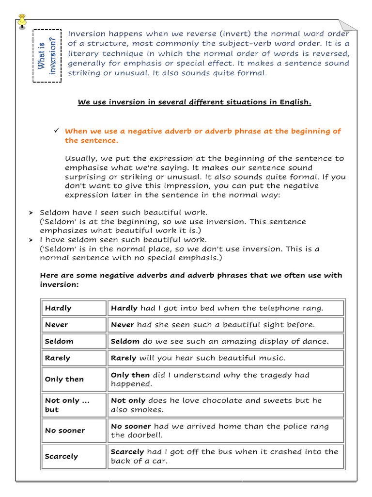 Inversion | PDF | Grammar | Syntax