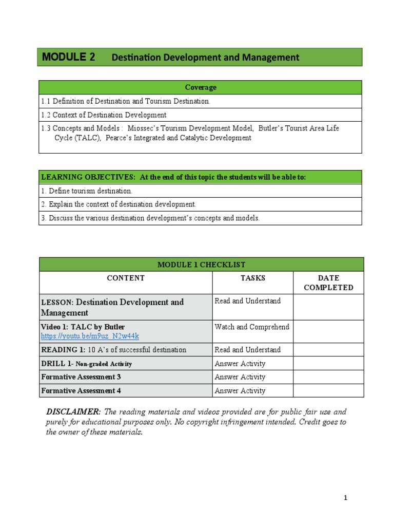 MODULE 2 Destination Development | PDF | Tourism | Economies