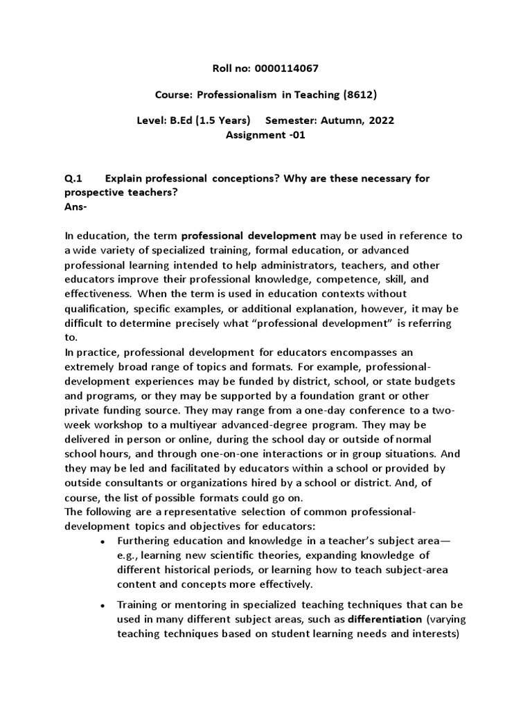 8612 - Assignment 1 Solved (AG) | PDF | Teachers | Learning