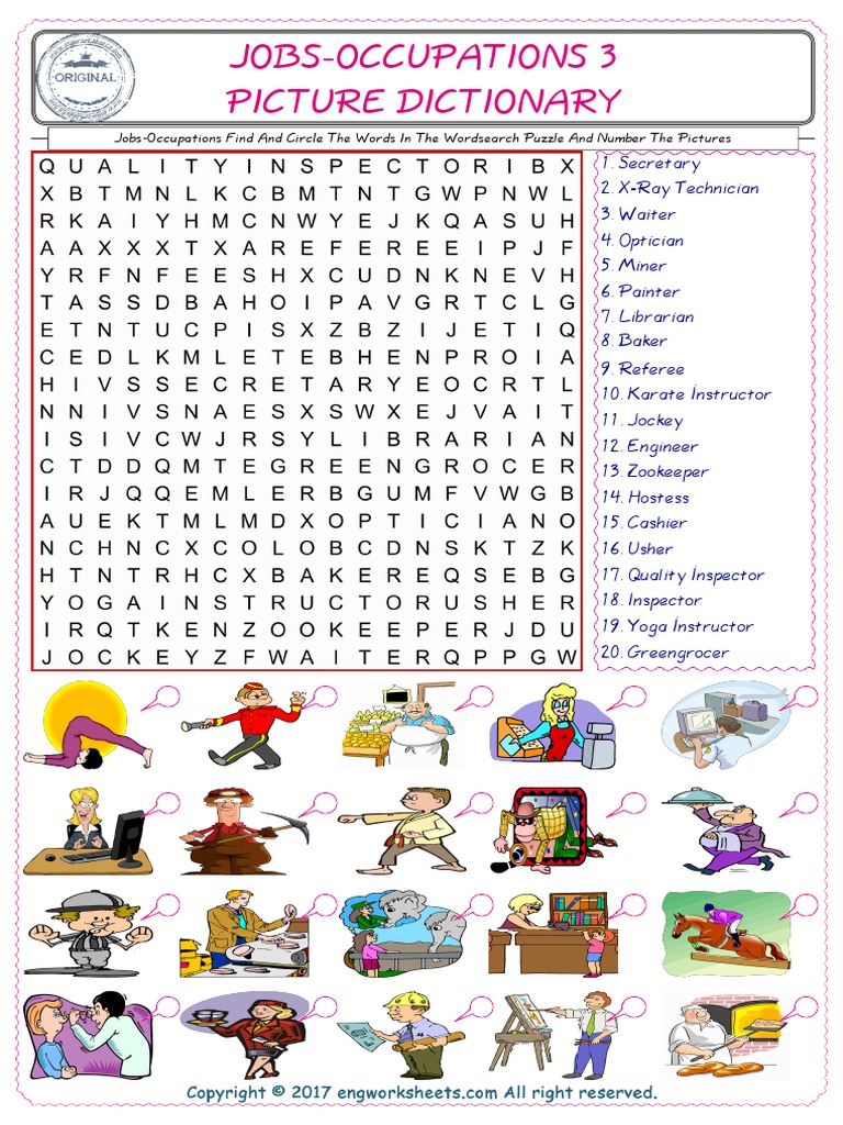 Jobs-Occupations Find and Circle The Words in The Wordsearch Puzzle and ...