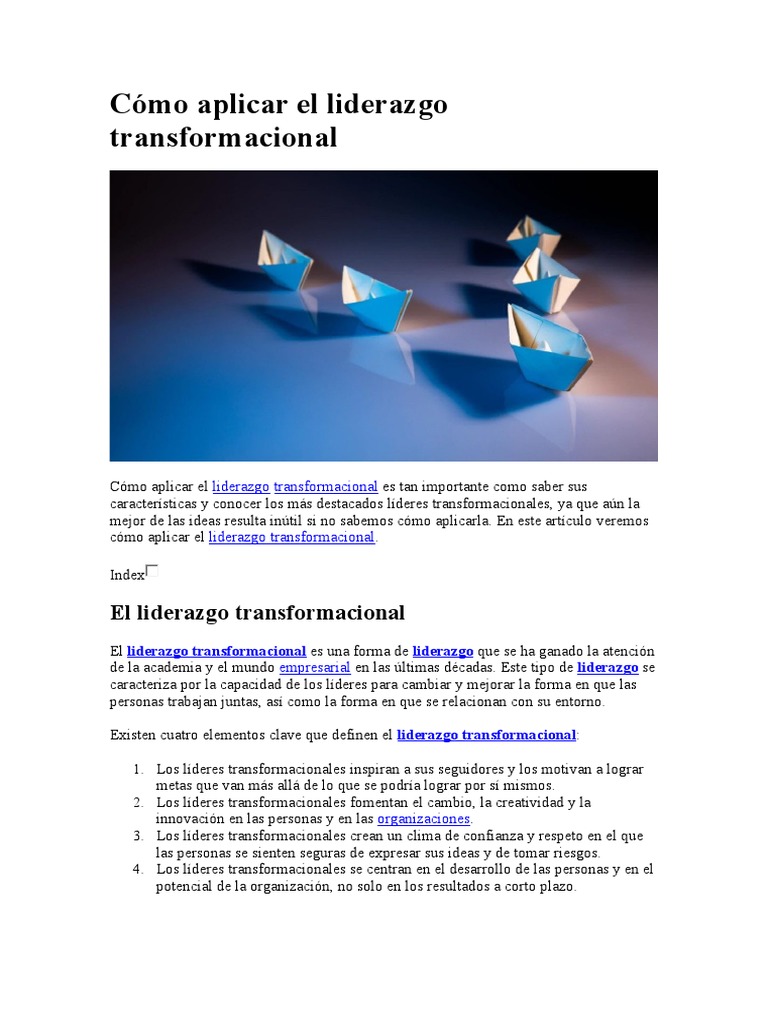 Cómo aplicar el liderazgo transformacional | PDF | Liderazgo | Motivación