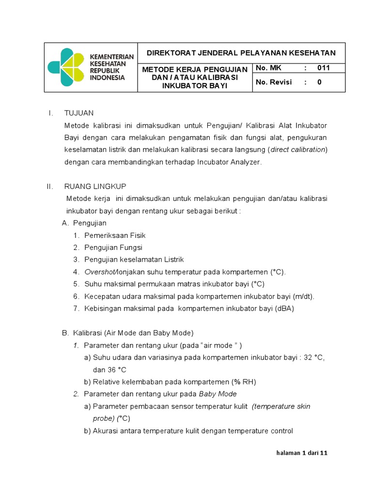 Kalibrasi Inkubator Bayi dan Metode Pengujian | PDF