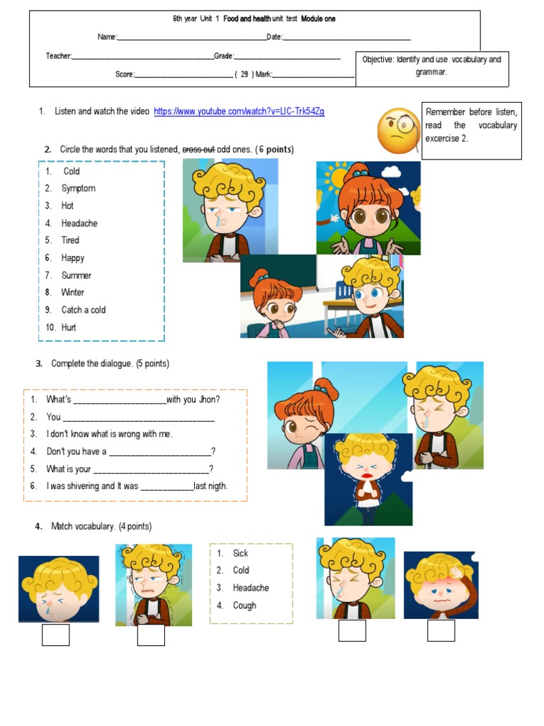 6th Year Unit 1 Food and Health Unit One Test | PDF | Food And Drink ...