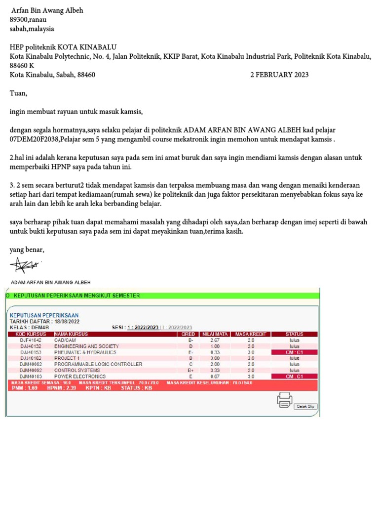 Rayuan Kamsis (Adam Arfan 07dem20f2038) | PDF