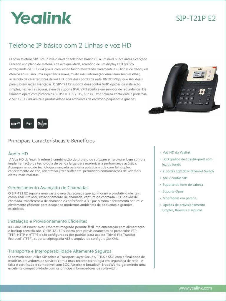 Yealink+SIP-T21P+E2+Datasheet PT (BA) | PDF | Segurança da camada de ...