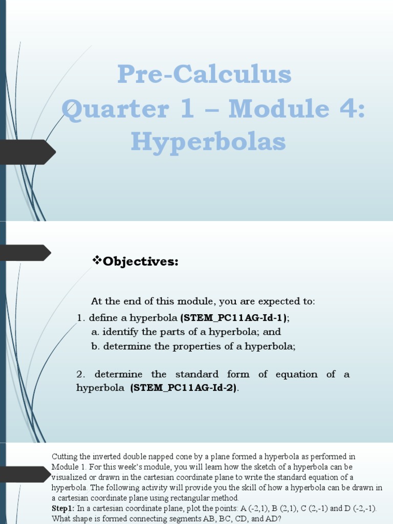 Module 4 Hyperbola 1 | PDF | Ellipse | Mathematical Physics