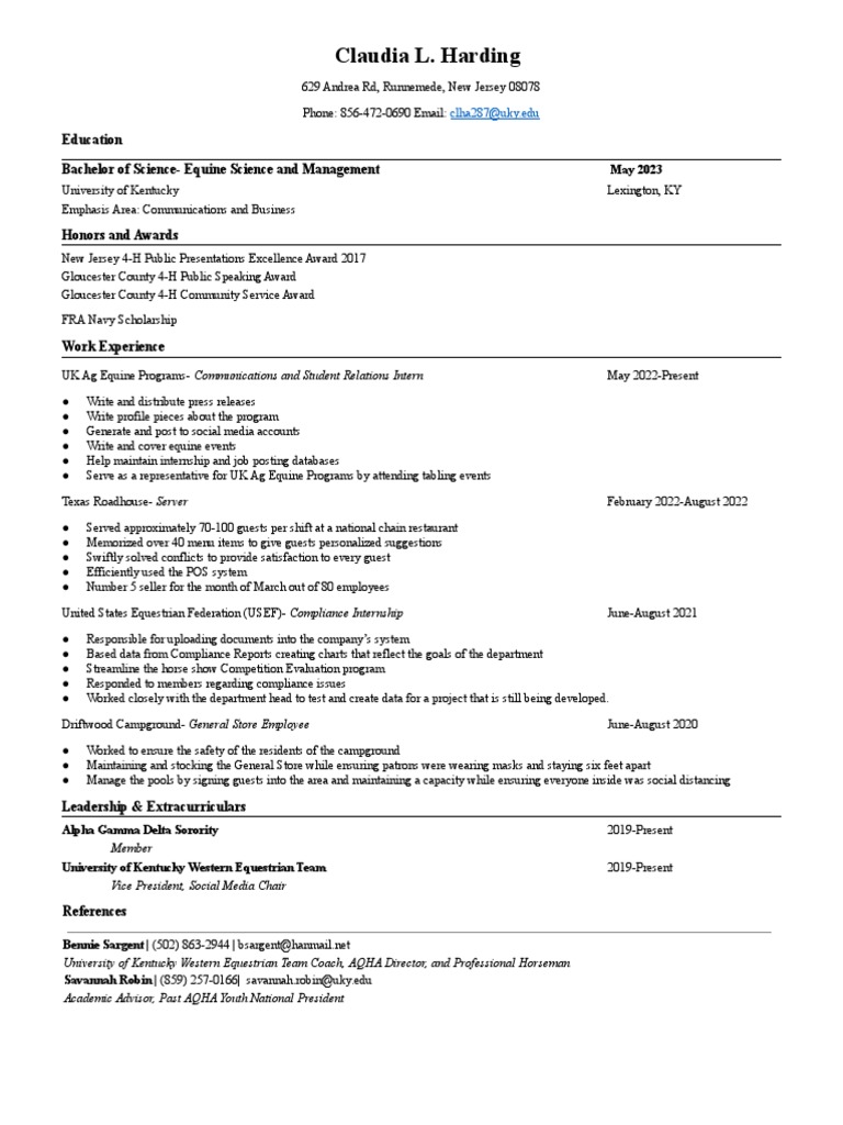 Claudia Harding Resume | PDF