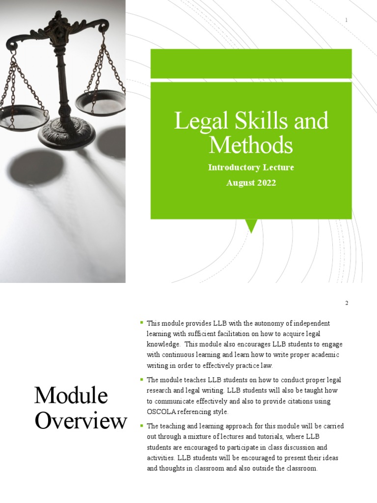 Week 1 - Module Introduction (Legal Skills Methods) | PDF | Lecture | Teaching