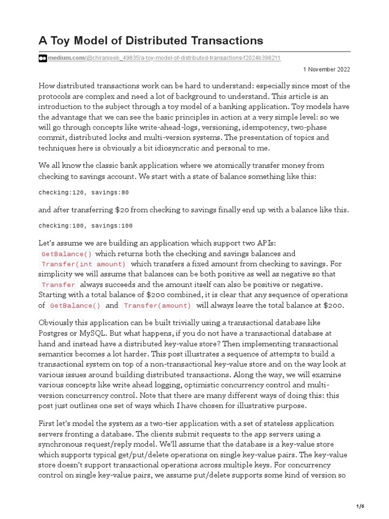 A Toy Model Of Distributed Transactions Pdf Database Transaction