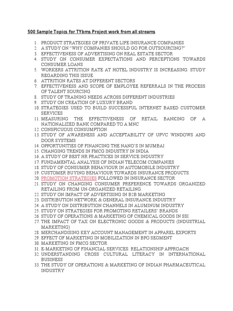 500 Sample Topics For TYbms Project Work From All Streams | PDF ...