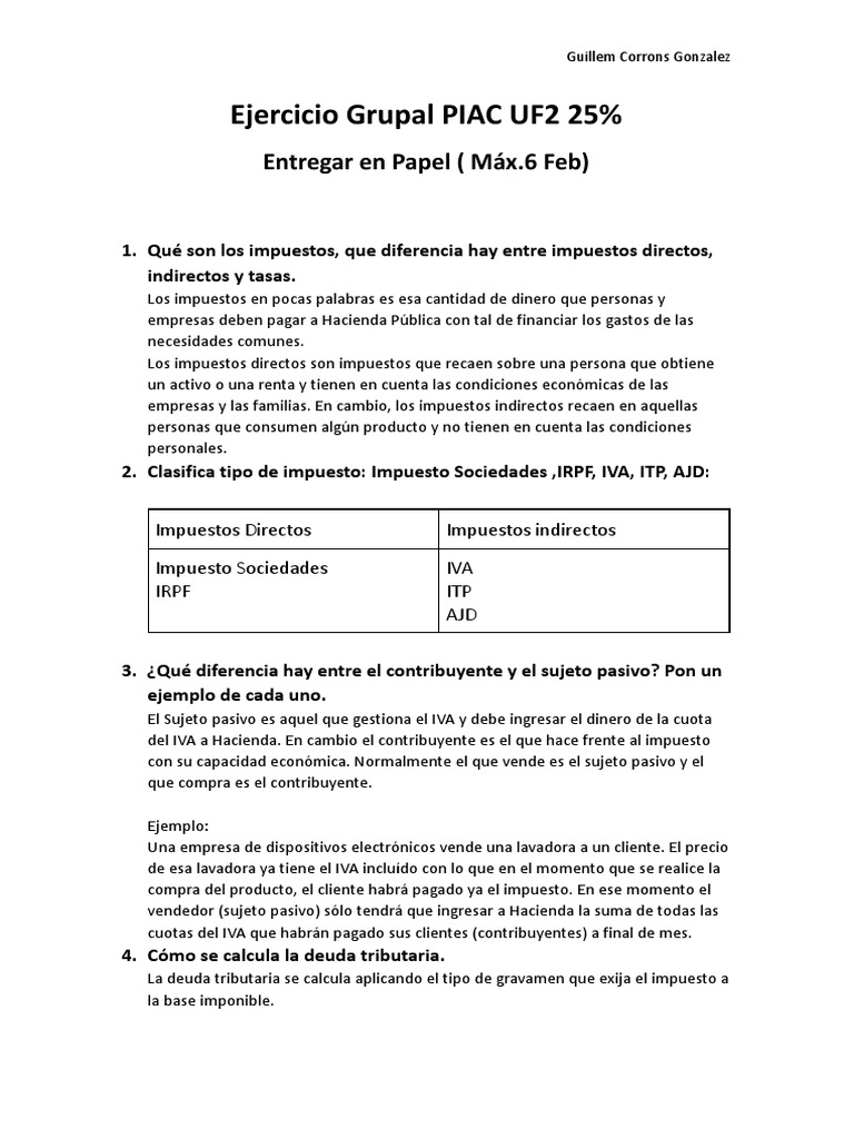 Ejercicio Grupal PIAC UF2 v1 | PDF | Impuestos | Factura