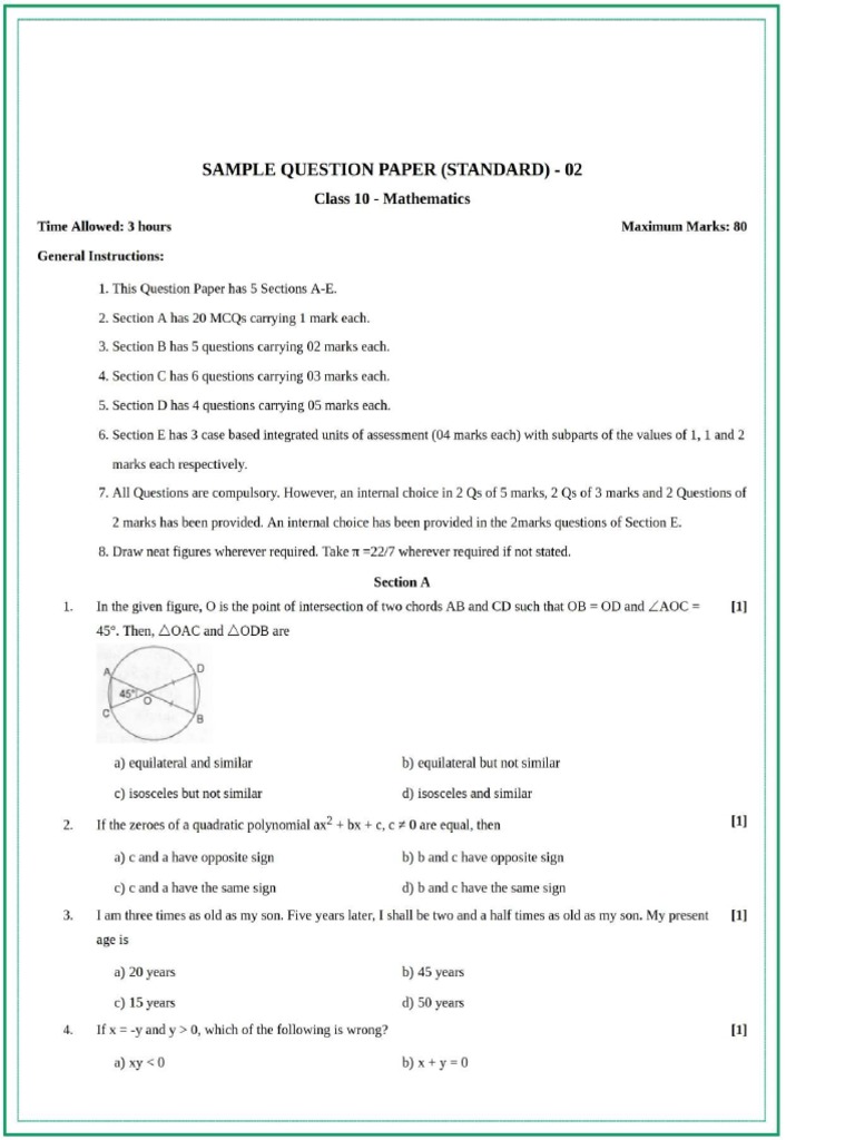 Sample Papers 2 Maths | PDF