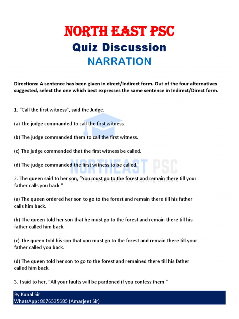 Narration Quiz - 8404113 | PDF