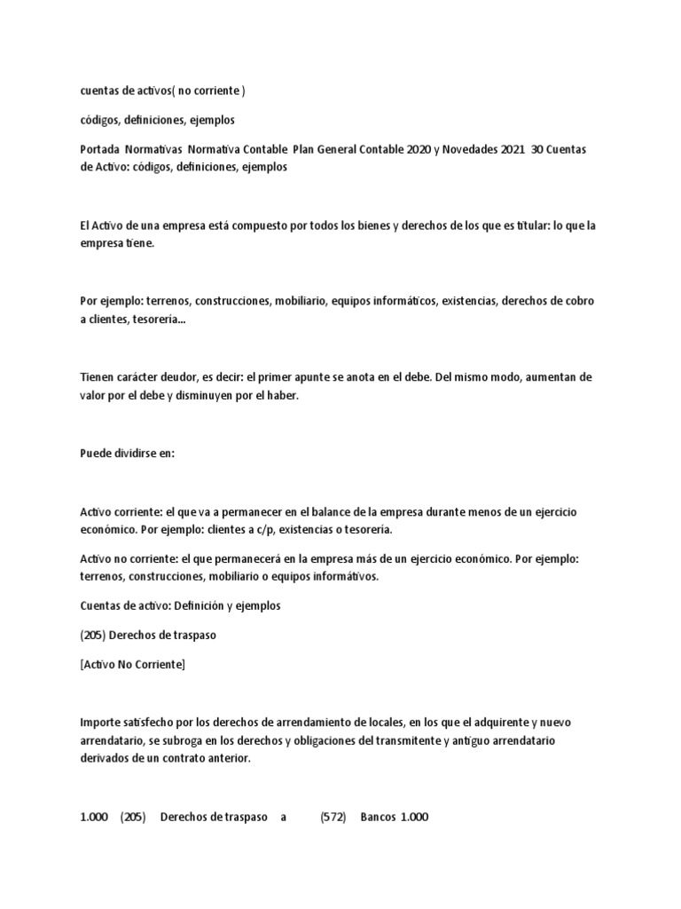 Cuentas de Activo No Corriente: Ejemplos | PDF | Contabilidad | Bancos