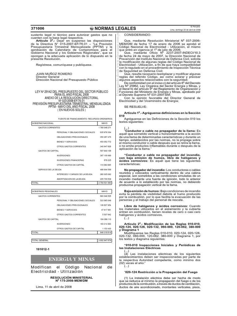 RM - 175 - 2008 - DM Modif Al CNE, Conductor Libre Halógenos | PDF ...
