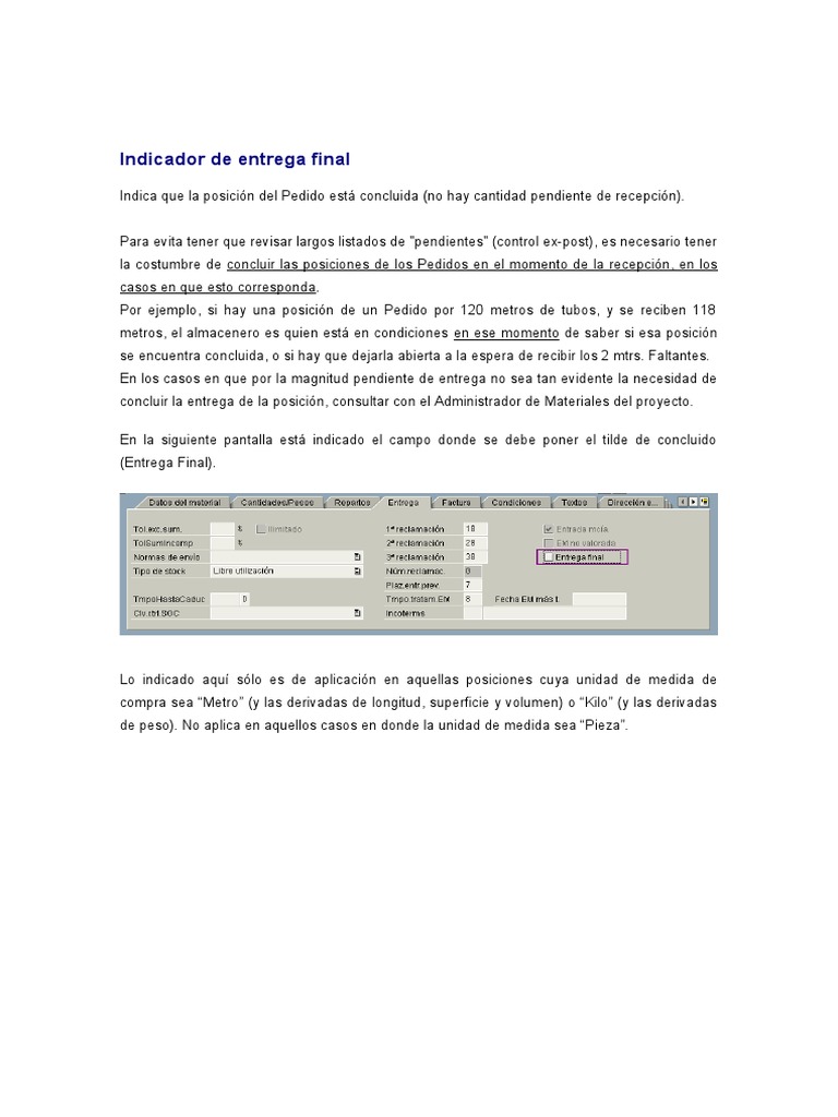 SAP - 001 Indicador de Entrega Final | PDF