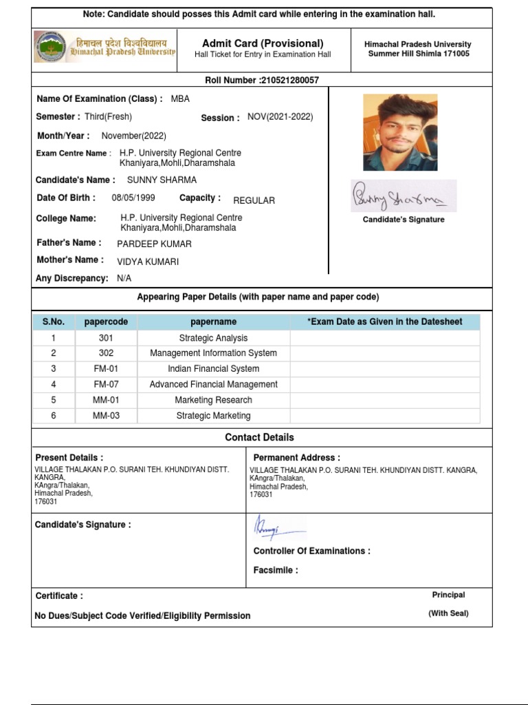 Admit Card | PDF | Vocational Education | Qualifications