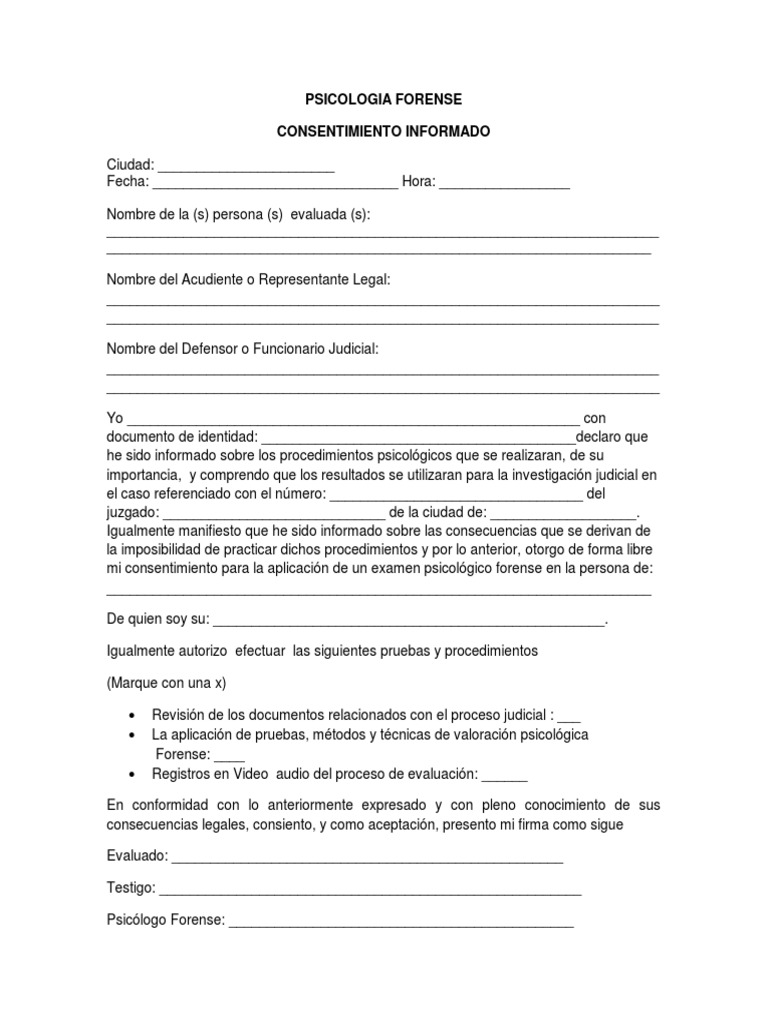 Modelo de Consentimiento Informado - Forense | PDF