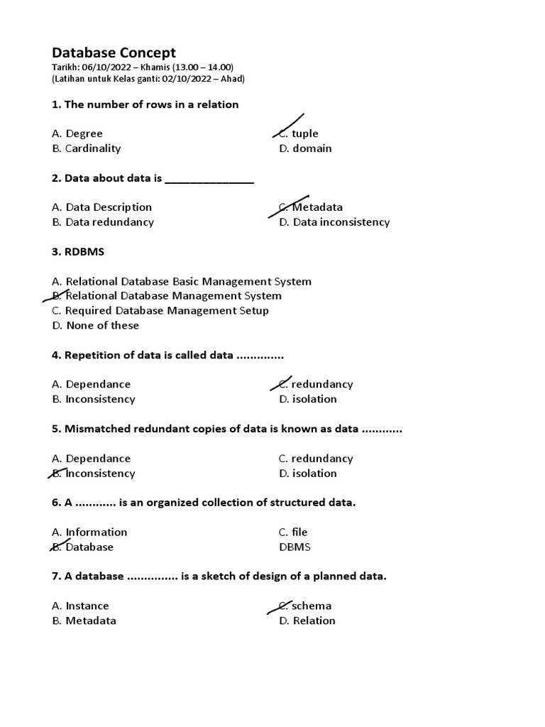 Database Concept - Multiple Choice | PDF | Relational Database ... Database Concept - Multiple Choice | PDF | Relational Database ...