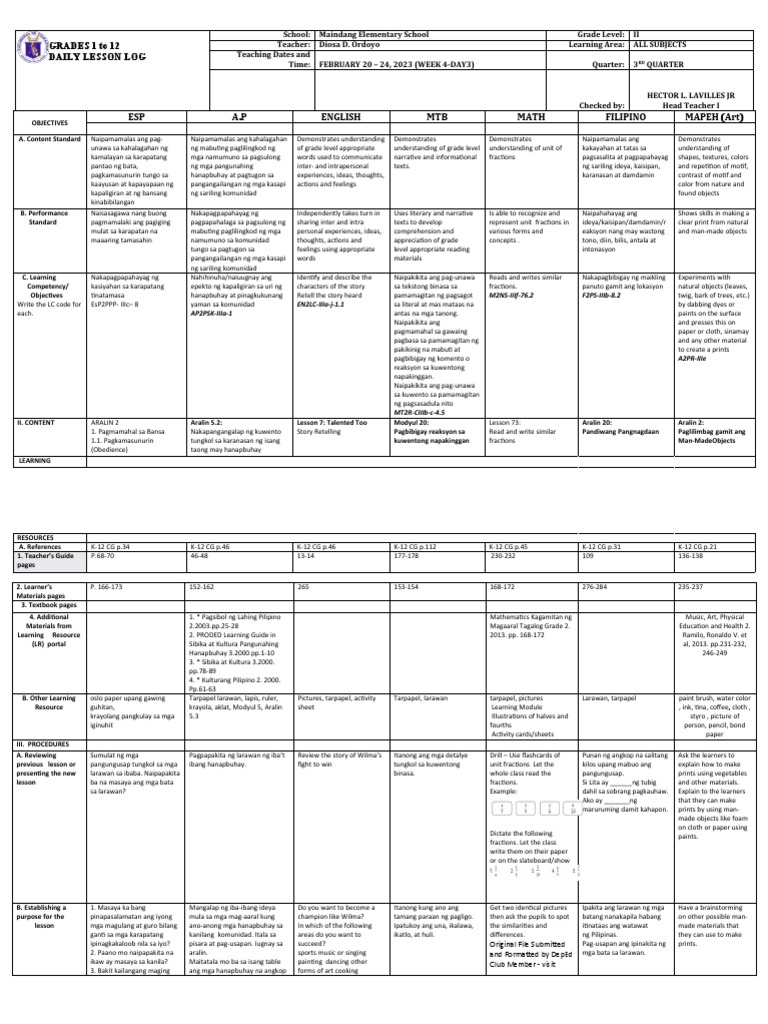 DLL All Subjects 2 q3 w2 d3 | PDF
