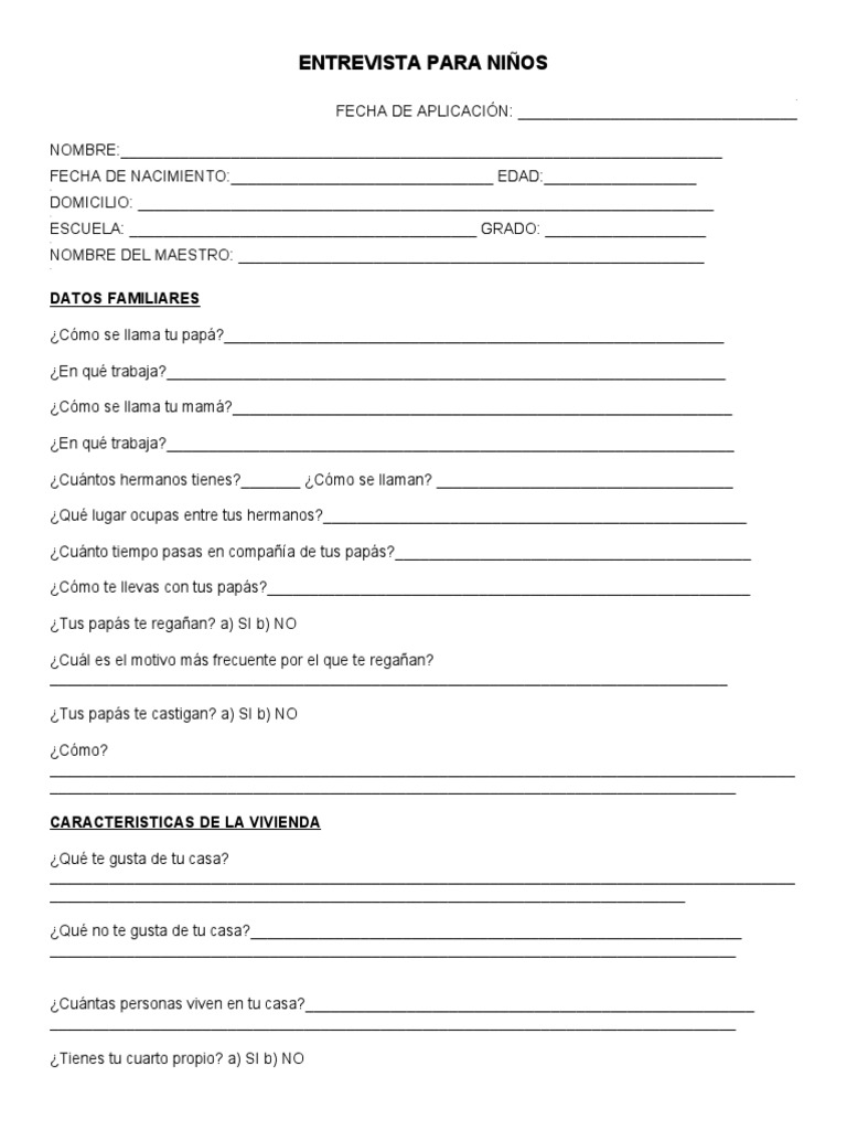 Entrevista para Niños Corta | PDF