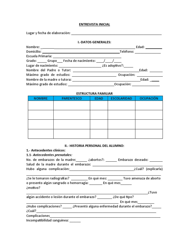 Entrevista Inicial Usaer | PDF | El embarazo | Especialidades Medicas