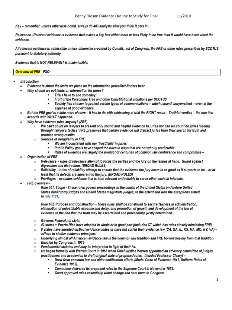 Evidence Outline | Relevance (Law) | Evidence (Law)