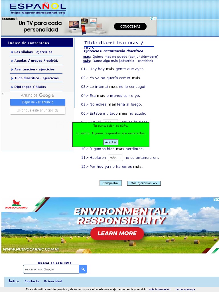 Tilde Diacrítica Mas Más - Ejercicios | PDF