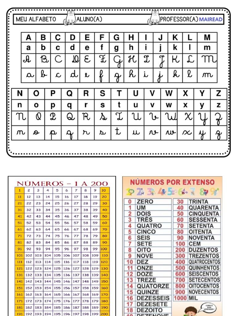Ficha Com As 4 Letras - Alfabeto e Numerais | PDF
