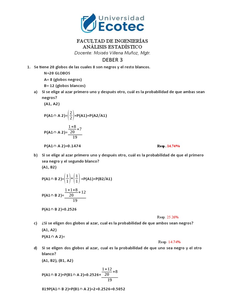 1372 219405 2023a Mat265 Deber3 | PDF | Probabilidad | Probabilidades y ...