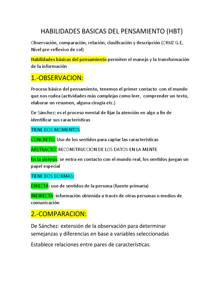 Habilidades Basicas Del Pensamiento | PDF | Pensamiento | Experiencia