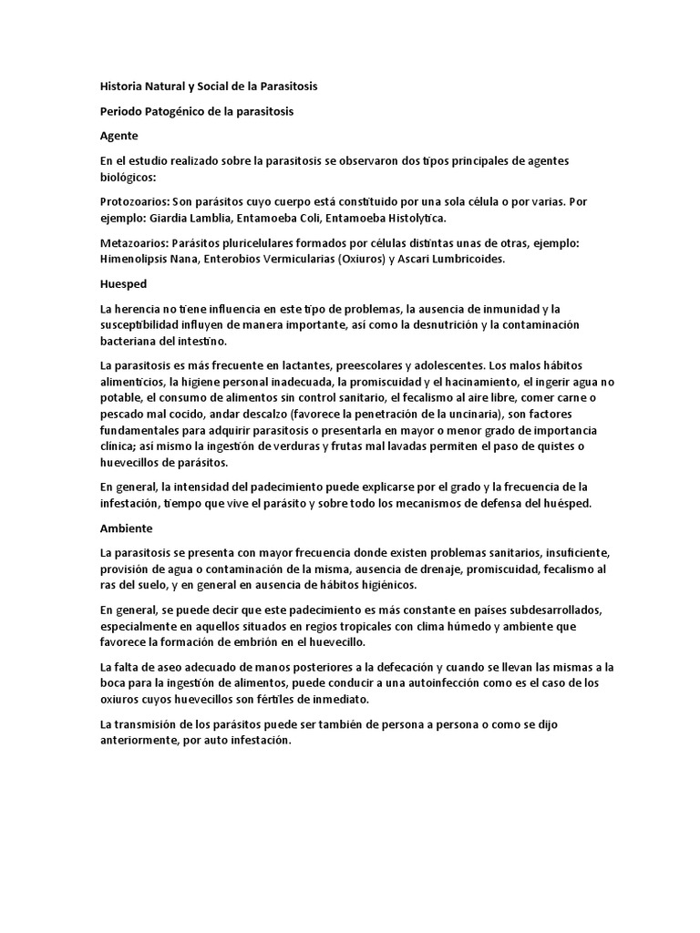 Parasitosis: Factores, Diagnóstico y Prevención | PDF | Diarrea | Heces