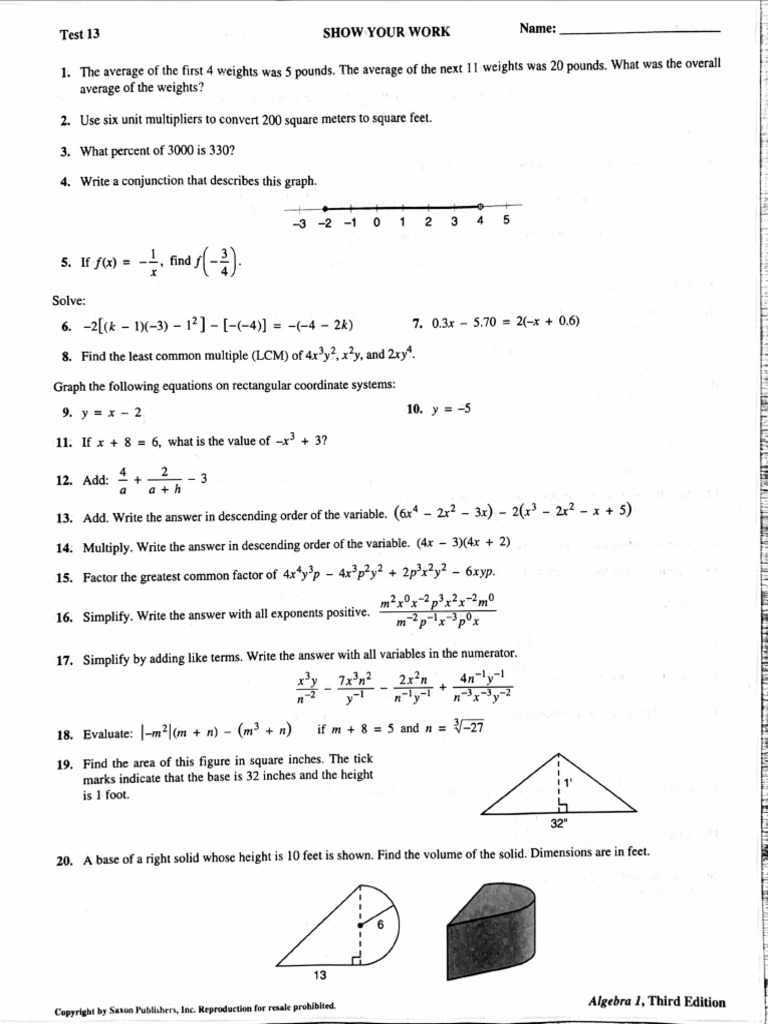 Algebra I Test 13 | PDF