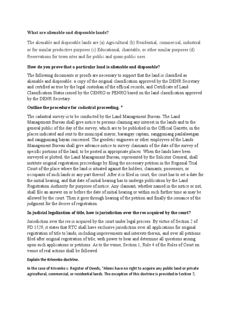 Alienable and disposable lands explained | PDF | Justice | Crime & Violence