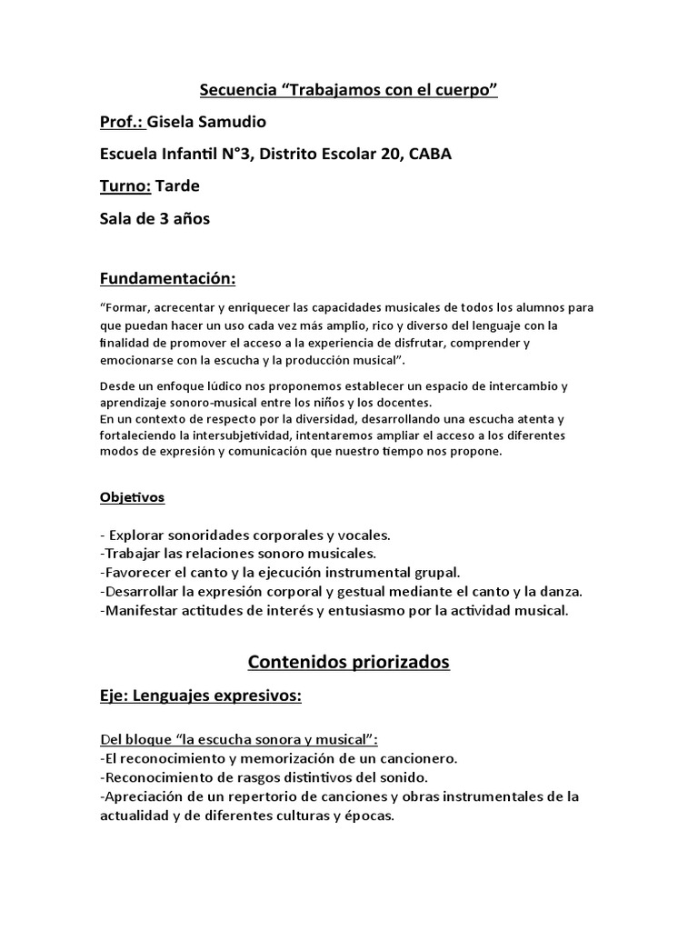 Secuencia Musical: Explorando el Cuerpo | PDF | Canciones ...