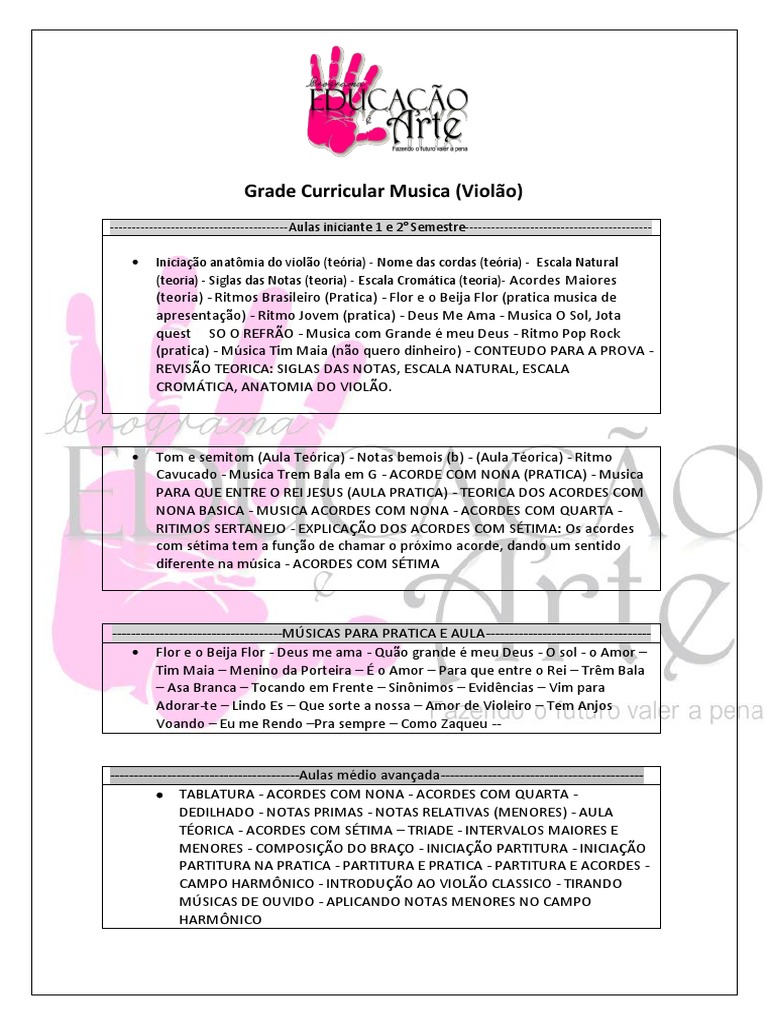 Grade Curricular Musica | PDF | Acorde (música) | Violão clássico