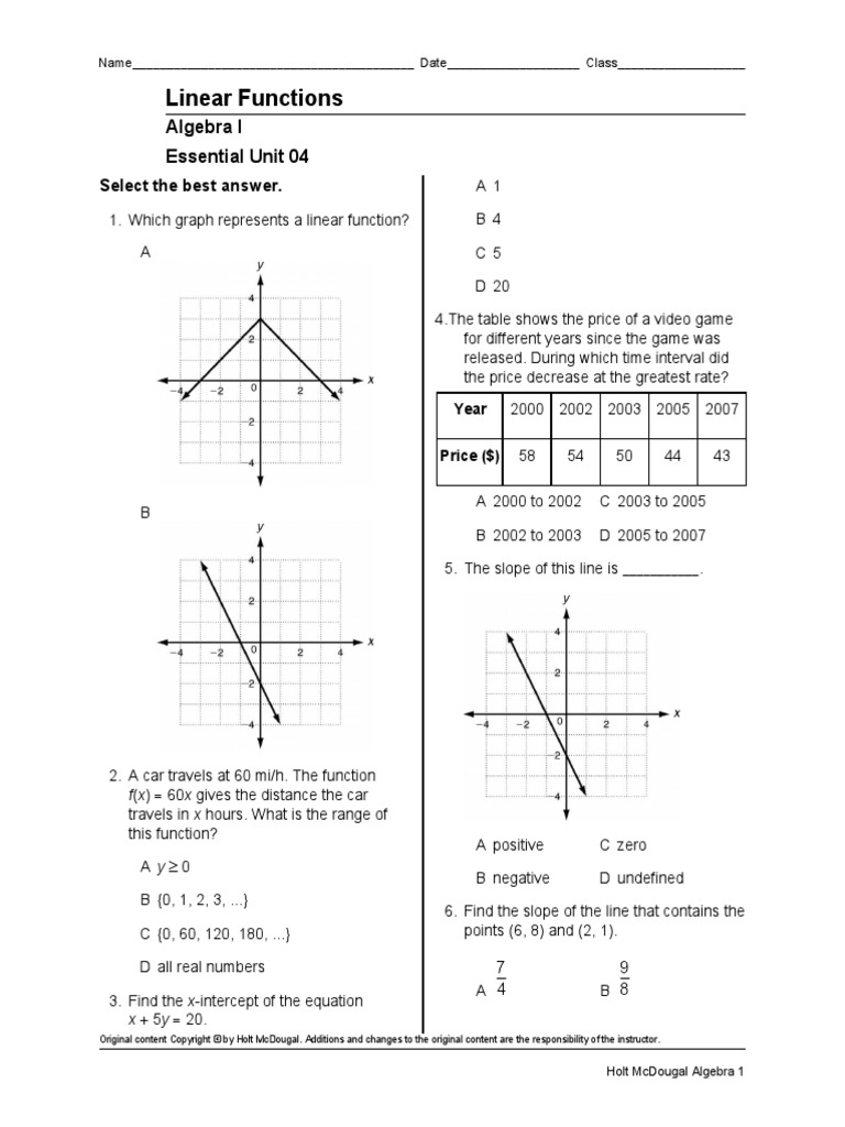 Essential Unit 04 Linear Functions | PDF | Elementary Mathematics | Algebra