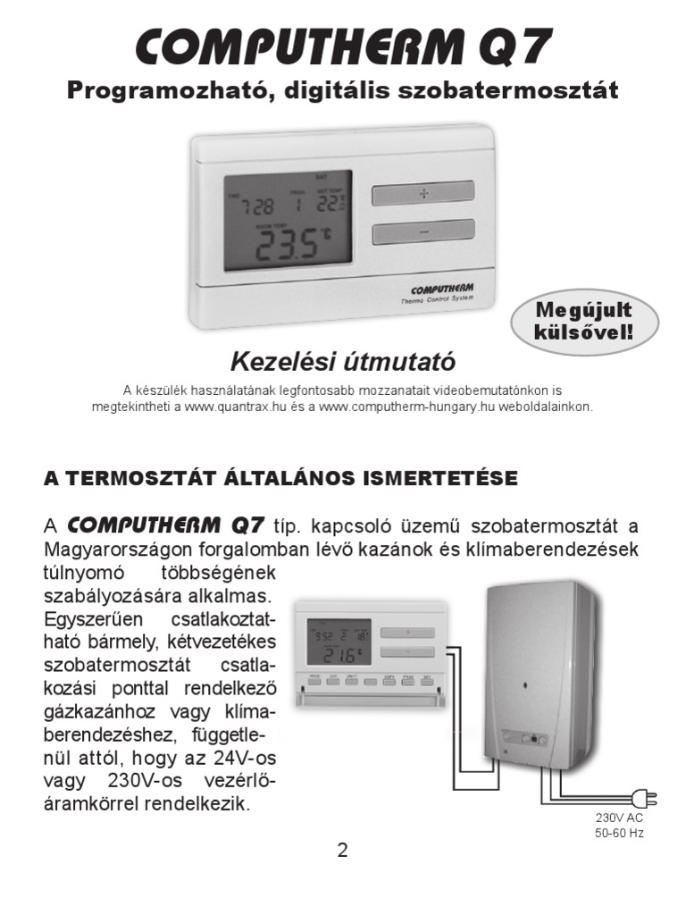 Computherm q7 Digitalis Programozhato Szobatermosztat Hasznalati Utmutato | PDF