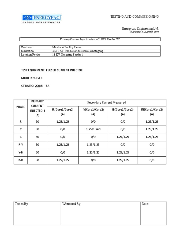 Primary Injection CT 11 KV Outgoing Feeder 1 | PDF | Technology ...