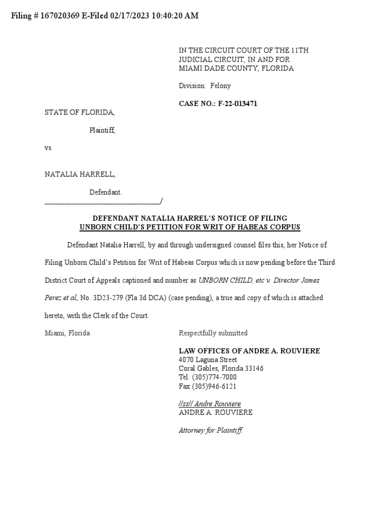 Natalia Harrell Habeas Corpus Filing | PDF | Fourteenth Amendment To ...