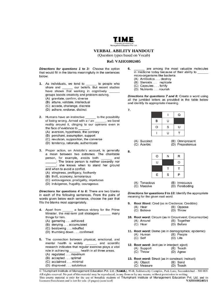 Vaho1002405 - Question Types Based On Vocab | PDF