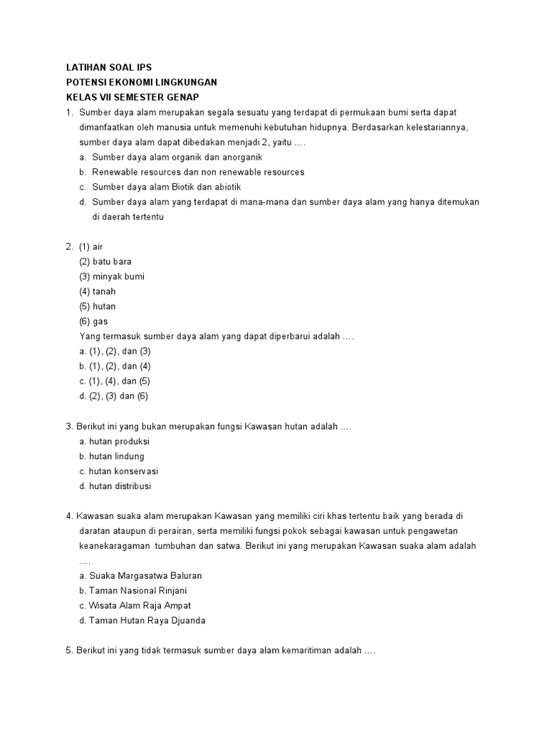 Latihan Soal Ips Potensi Ekonomi Lingkungan | PDF