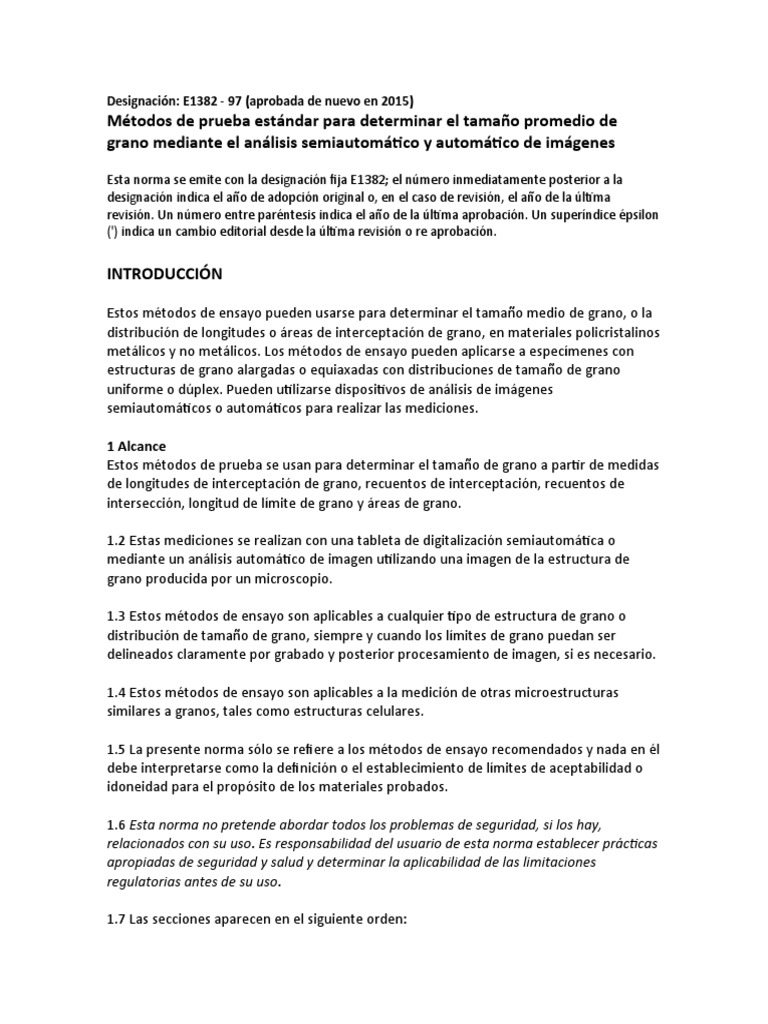 Métodos ASTM E1382 para Análisis de Grano | PDF | Medición | Microscopio